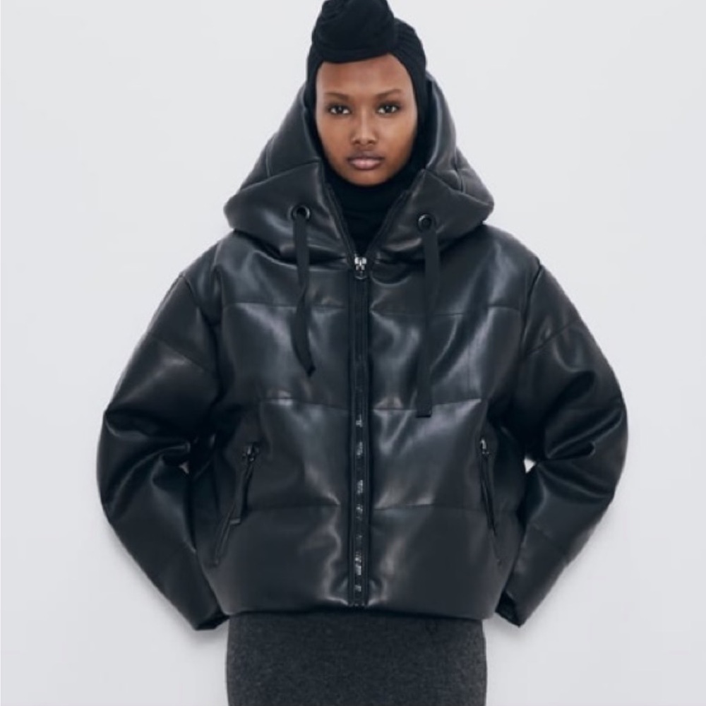 Zara Faux Leather Puffed Jacket - Gem